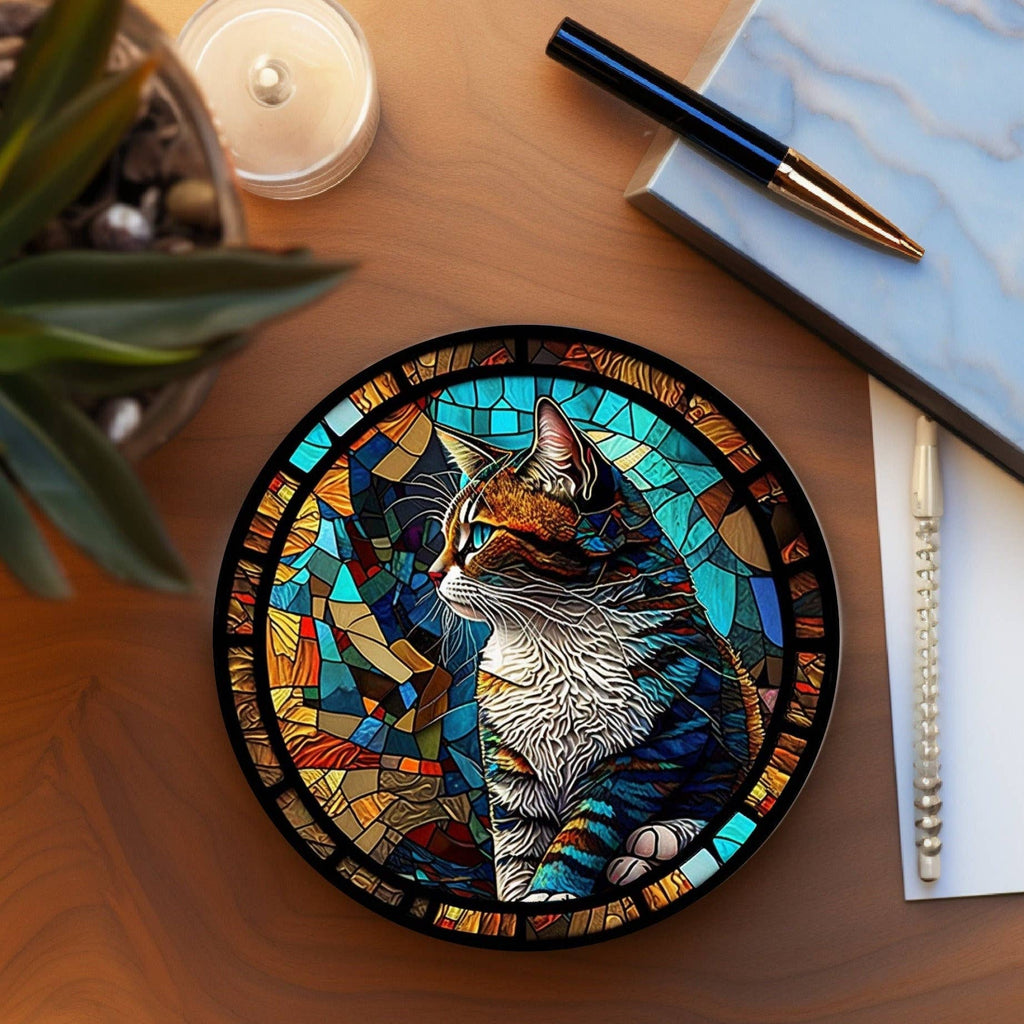 Cat Coaster with Stained Glass Motif, Eco-Friendly Ceramic – The Pink Pigs