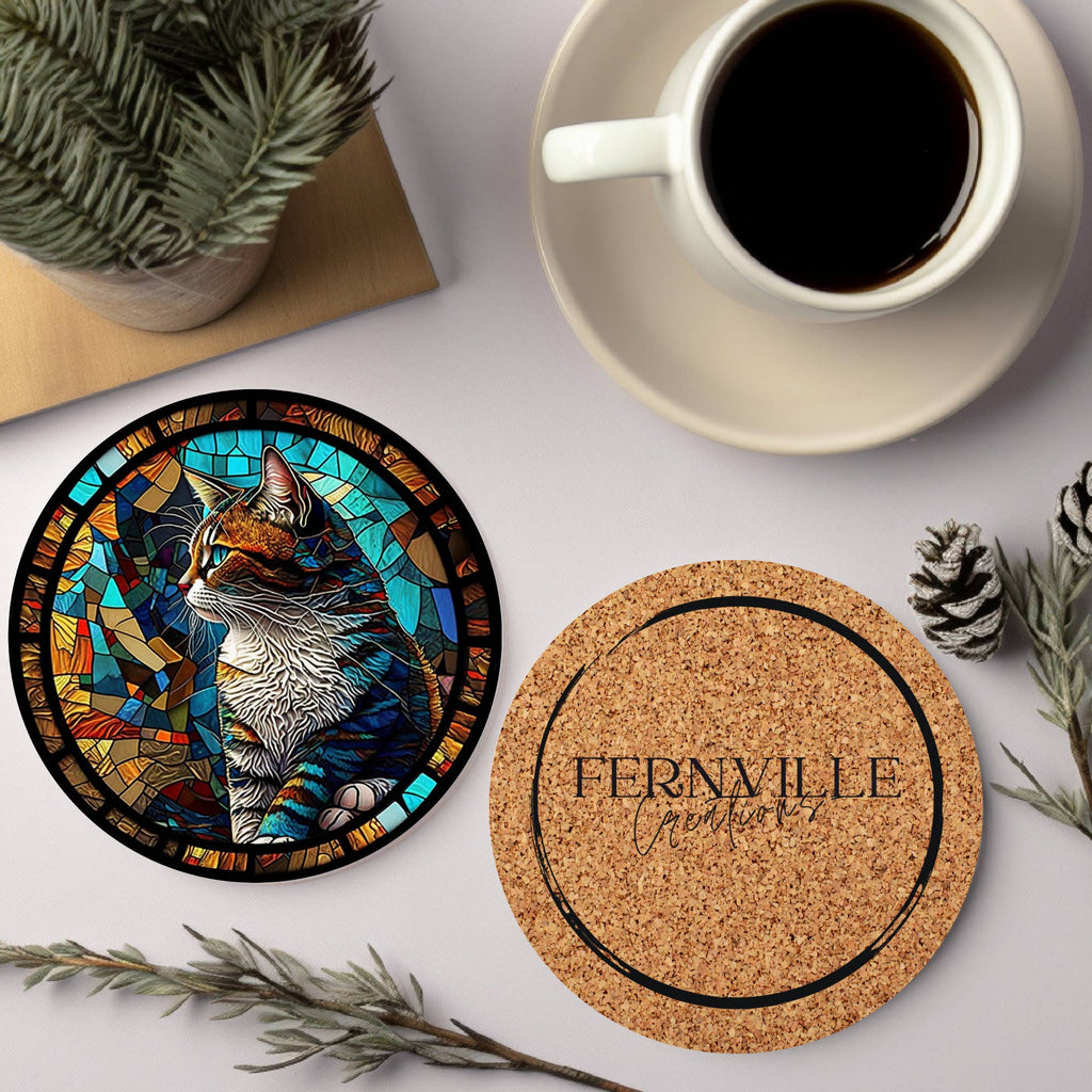 Cat Coaster with Stained Glass Motif, Eco-Friendly Ceramic – The Pink Pigs