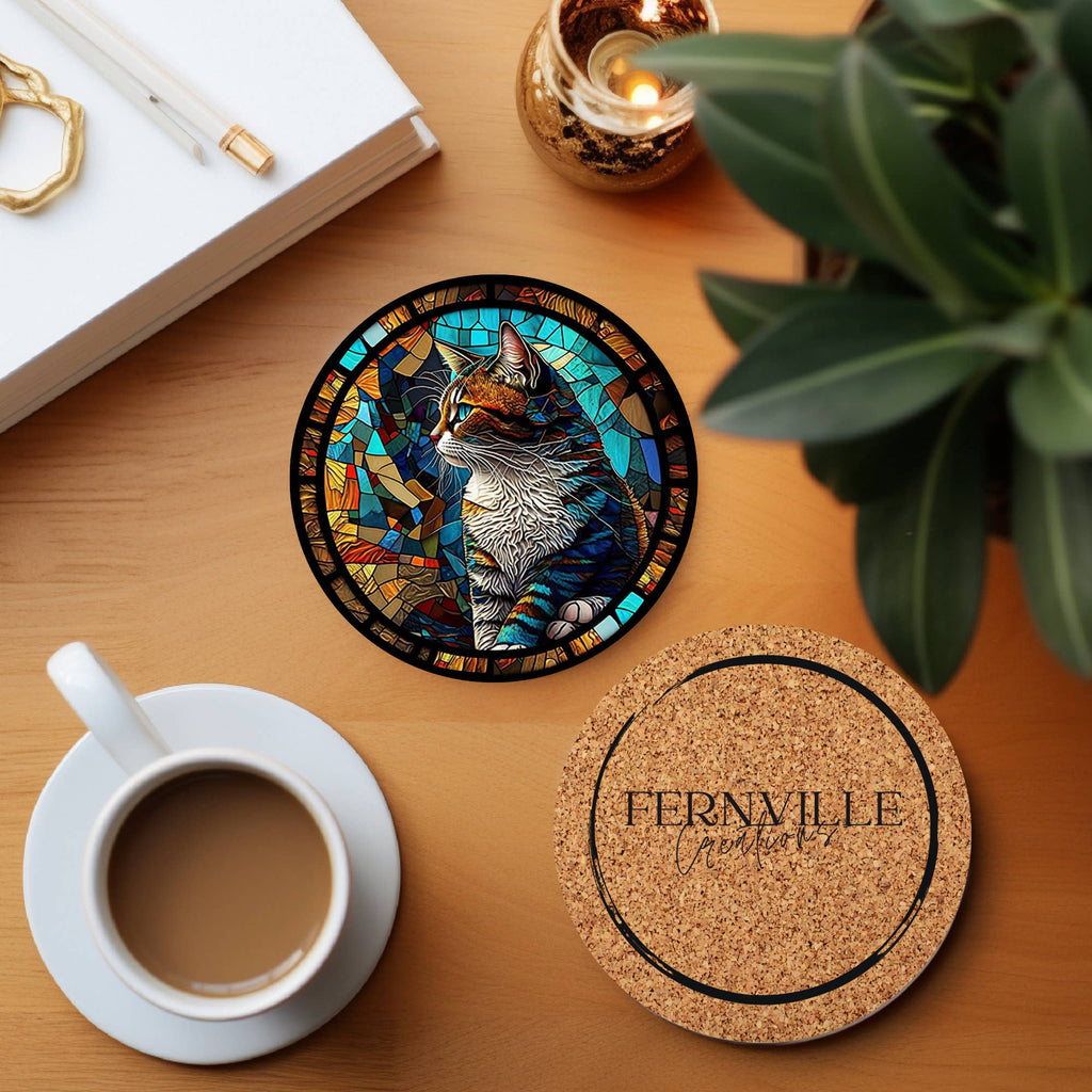 Cat Coaster with Stained Glass Motif, Eco-Friendly Ceramic – The Pink Pigs