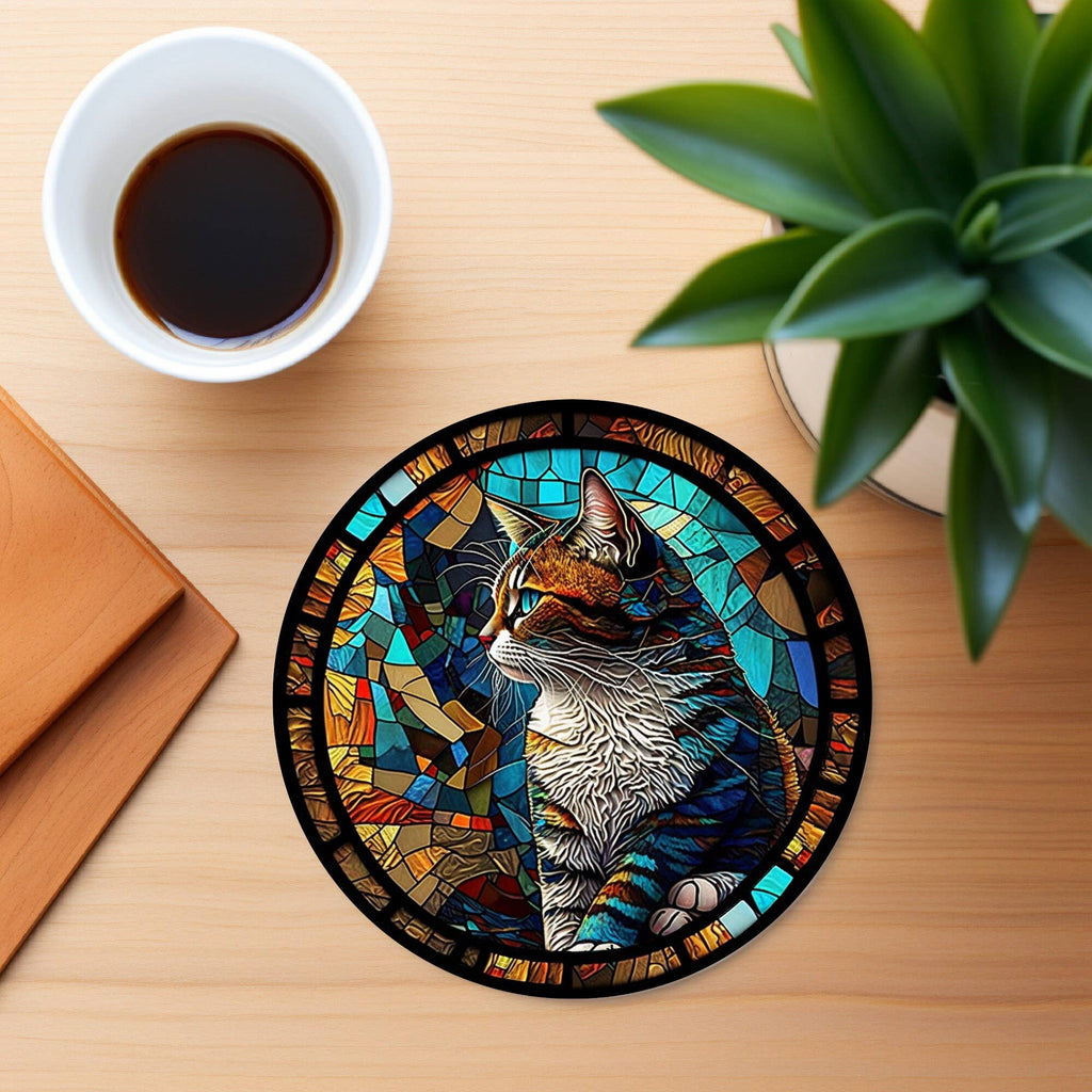 Cat Coaster with Stained Glass Motif, Eco-Friendly Ceramic – The Pink Pigs