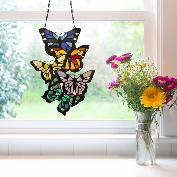Brilliant Butterflies Cluster Stained Glass Window Panel- 13.25"H – The ...