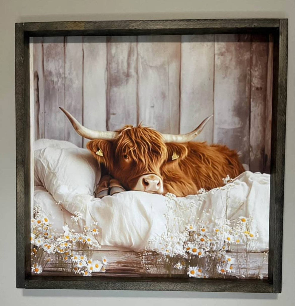 Stir Crazy Signs - Resting Highland Cow Farmhouse Sign – The Pink Pigs