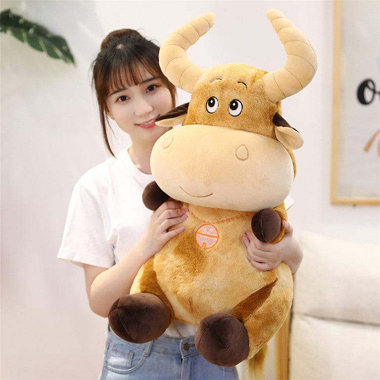 Plush Horned Brown Cow Toy Stuffed Cow | Animal Lover Gifts – The Pink Pigs