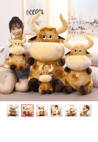 Plush Horned Brown Cow Toy Stuffed Cow | Animal Lover Gifts – The Pink Pigs